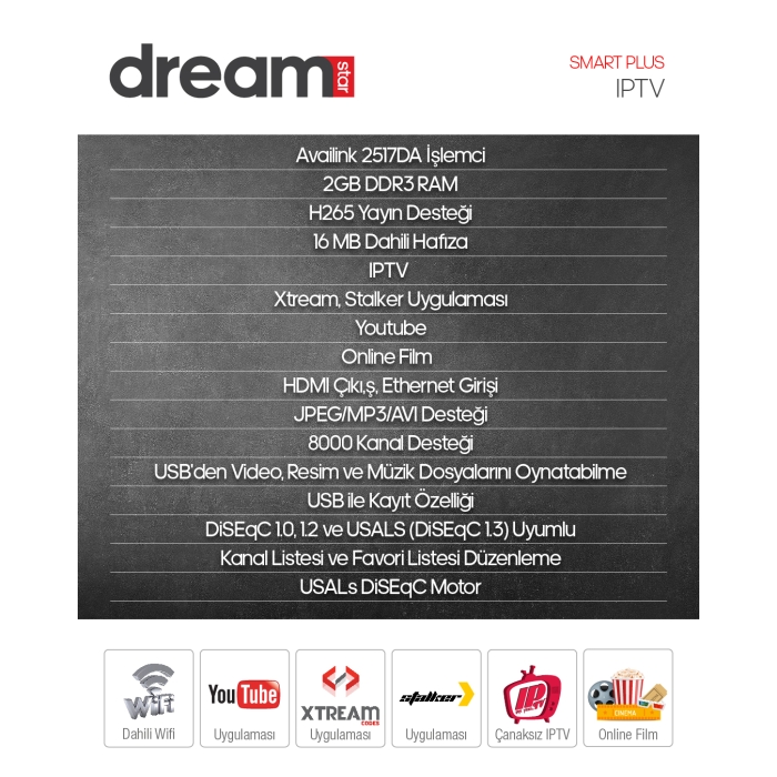 Dreamstar Smart Plus Iptv H.265 Hevc Hd Uydu Alıcısı - Fullsat Toptan ve Perakende Satış Noktası-
